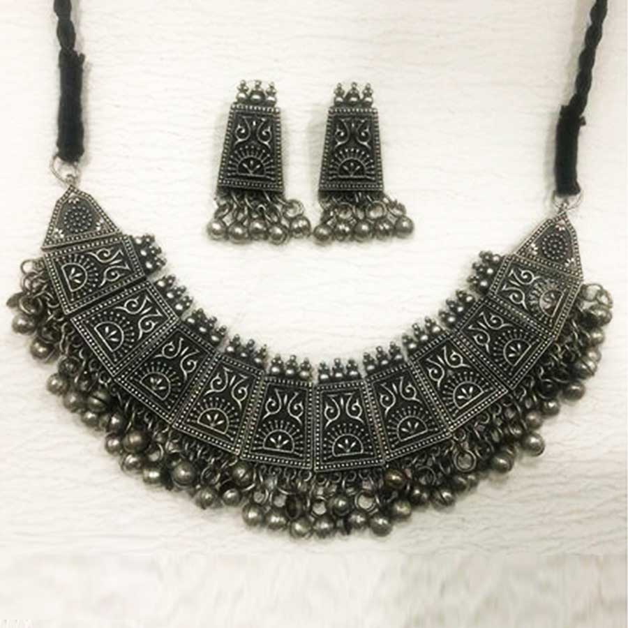 Oxidized Silver color Metal Alloy metal Necklace : 1672822