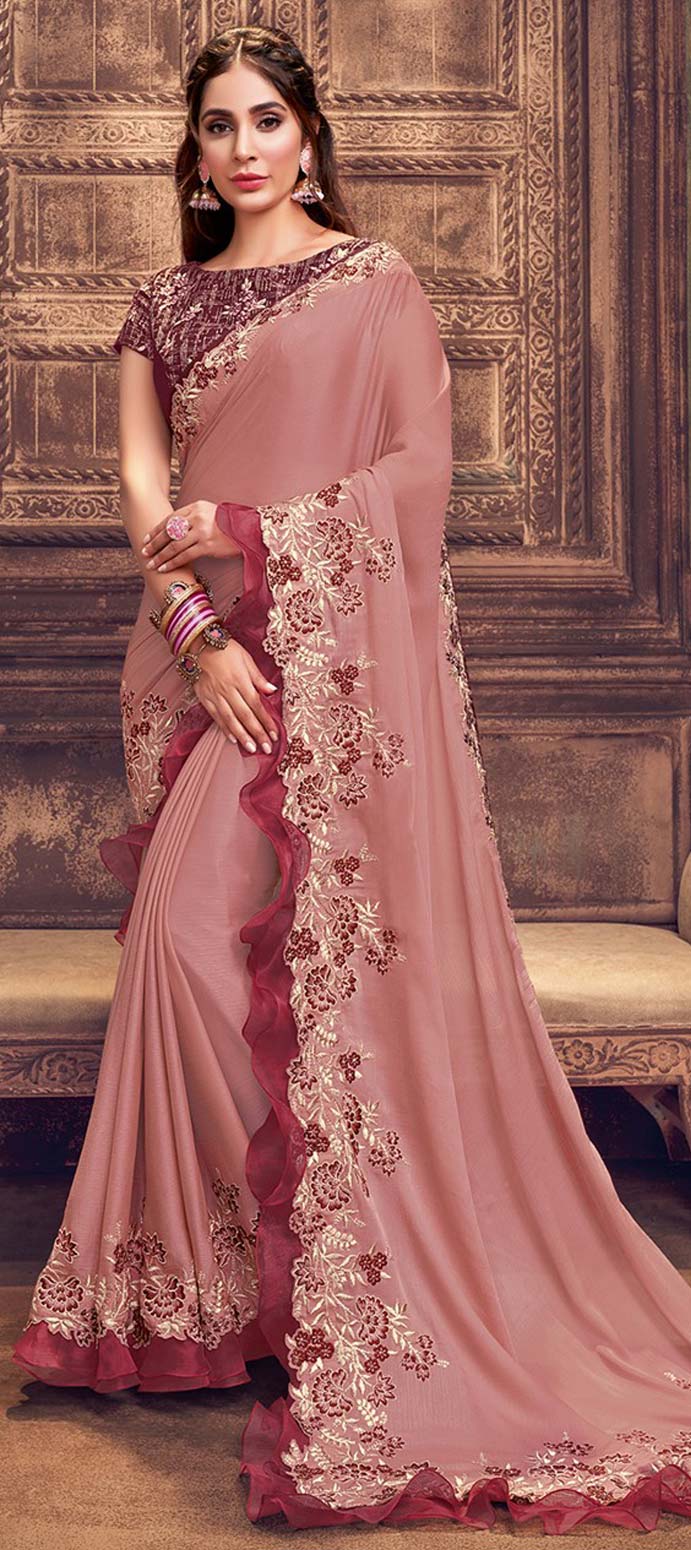 Festive, Mehendi Sangeet, Wedding Pink and Majenta color Georgette ...