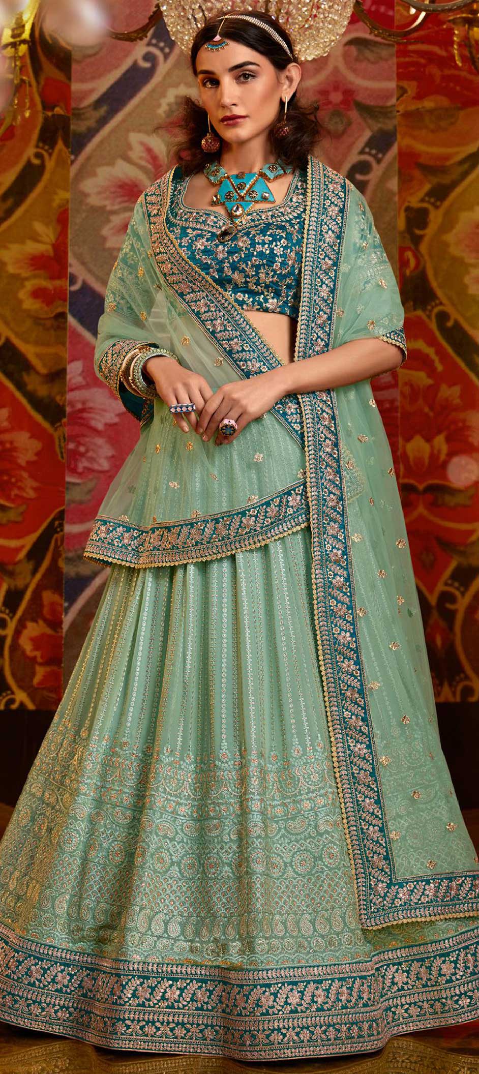 Wedding Green color Georgette fabric Lehenga : 1673740