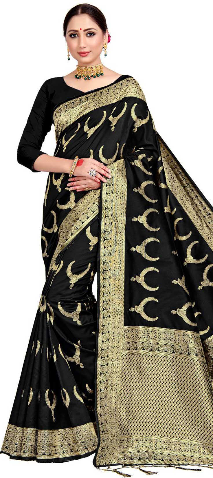 Traditional Black and Grey color Art Silk, Silk fabric Saree : 1674223