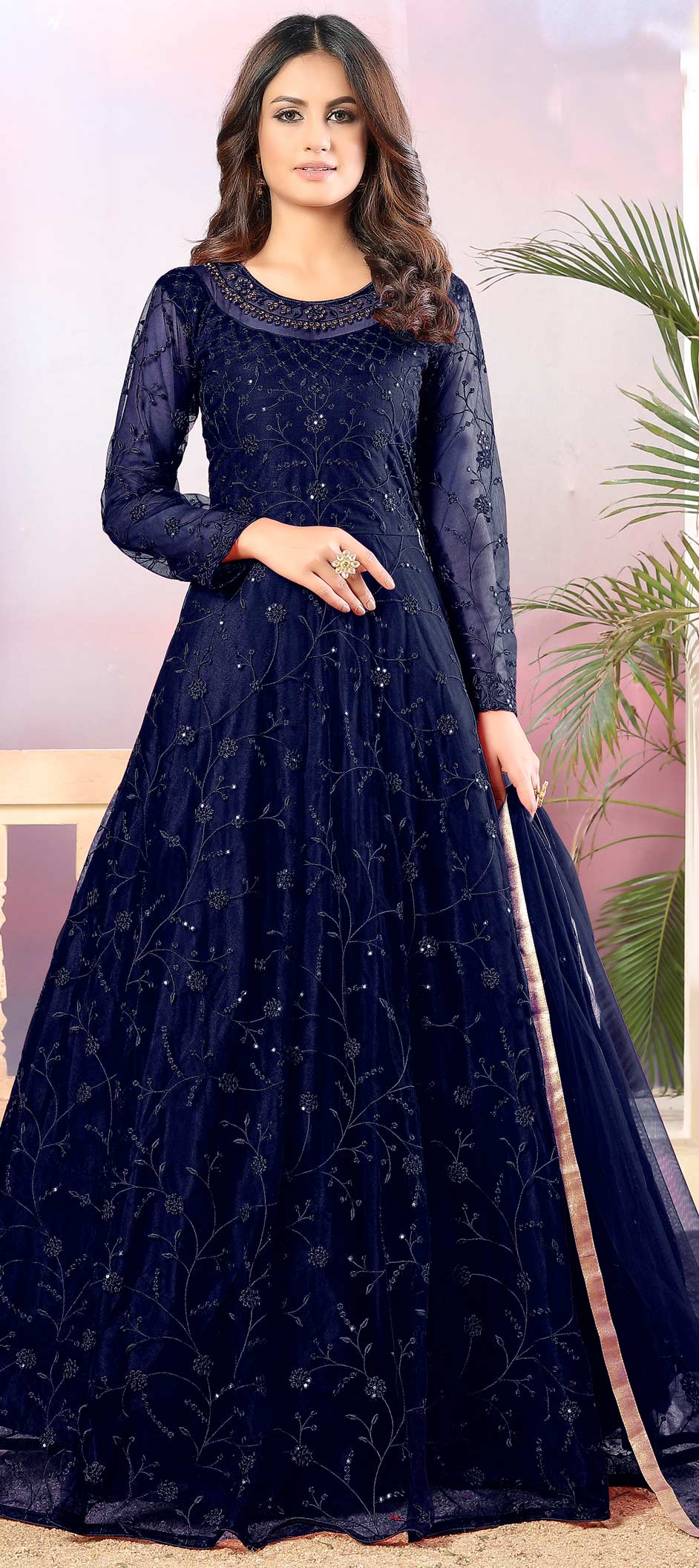 Festive, Party Wear Blue color Net fabric Salwar Kameez : 1674308