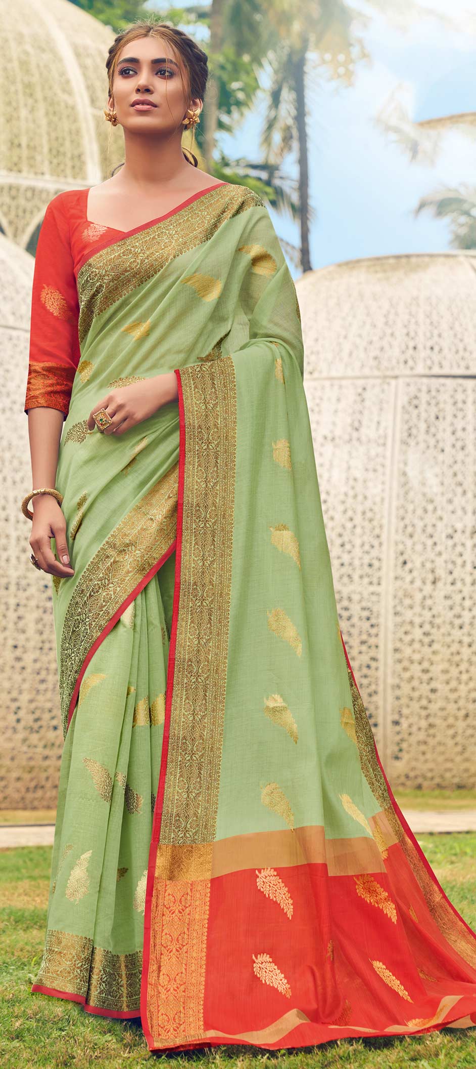 Traditional Green color Handloom fabric Saree : 1675658