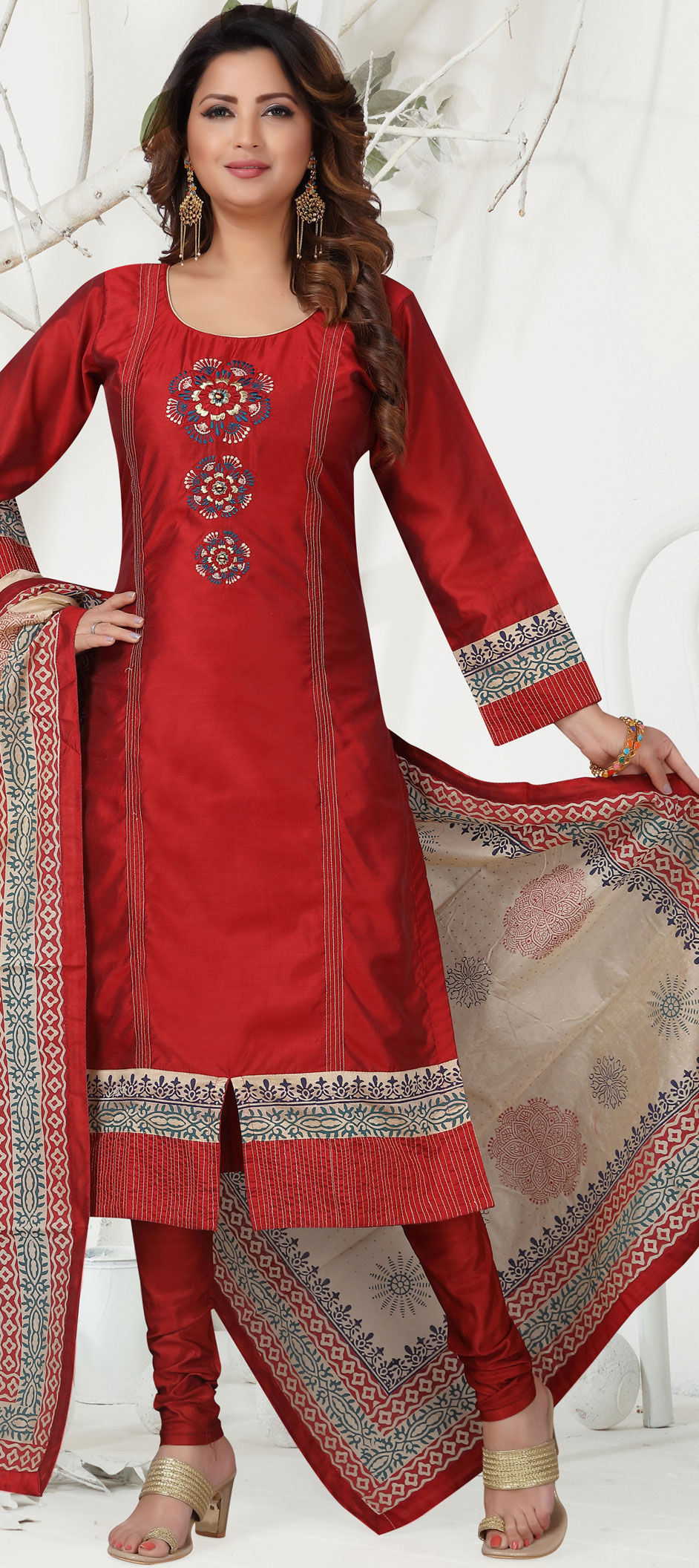 Festive, Party Wear Red and Maroon color Chanderi Silk fabric Salwar ...