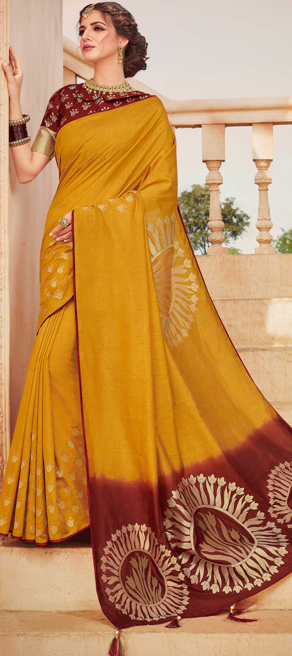 Traditional Yellow color Art Silk, Silk fabric Saree : 1677376