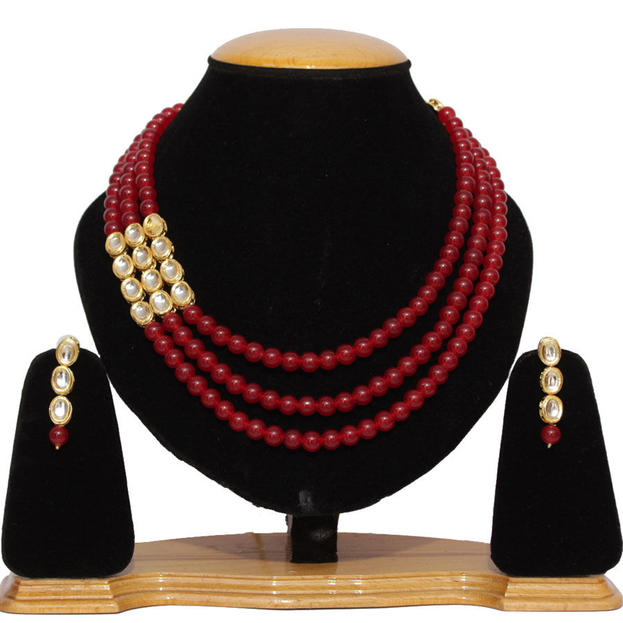 Red and Maroon color Metal Alloy metal Necklace : 1677657