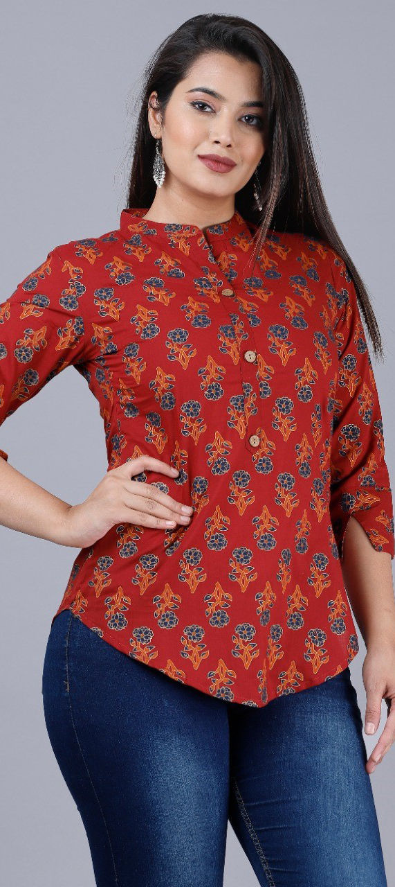 Casual Red and Maroon color Cotton fabric Tops and Shirts : 1679224