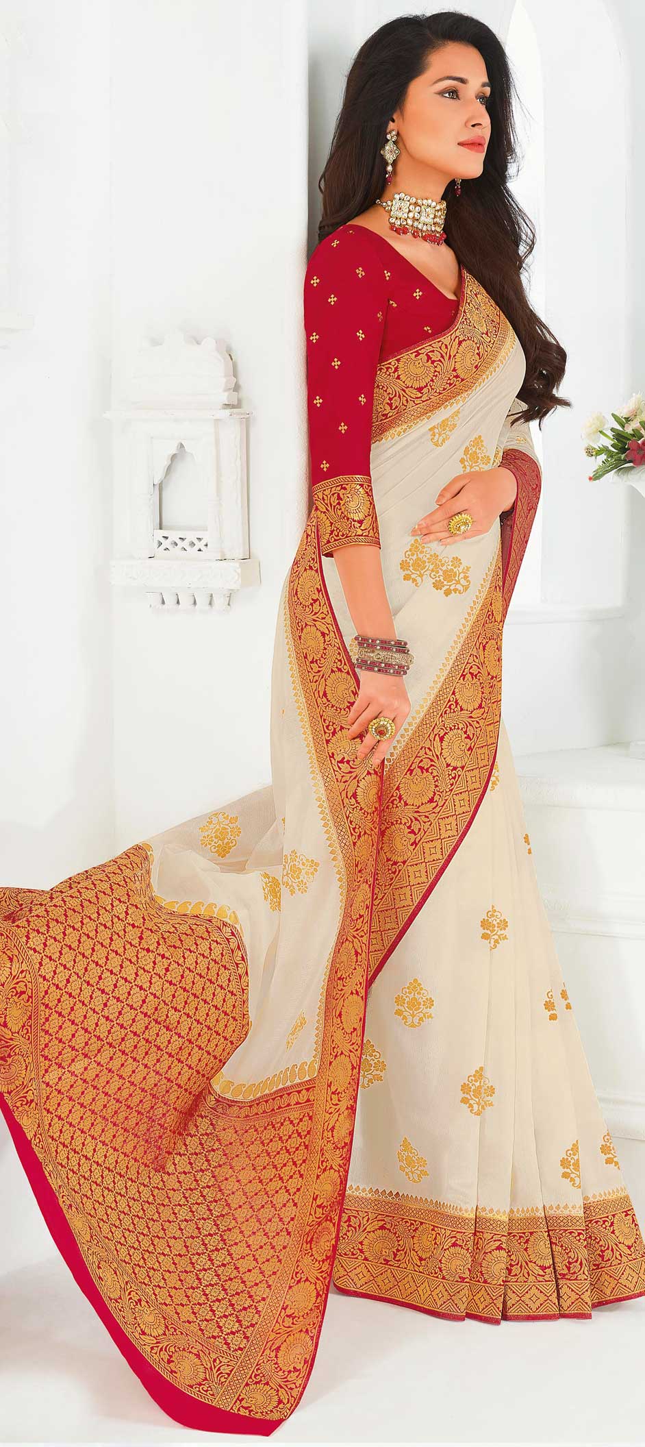 Traditional White and Off White color Art Silk, Silk fabric Saree : 1680954