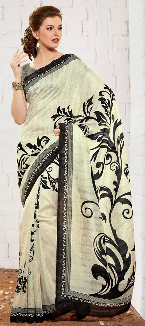 168266: White and Off White color family Printed Sarees, Traditional ...