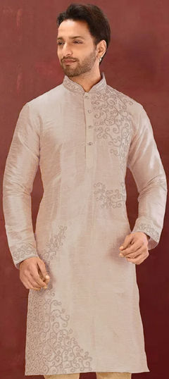 Gold color Dupion Silk fabric Kurta : 1683058