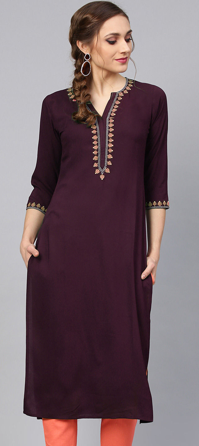 Casual Purple and Violet color Rayon fabric Kurti : 1683612