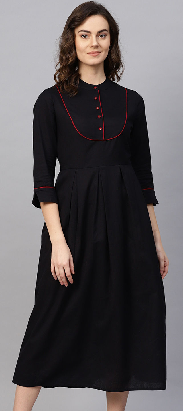 Casual Black and Grey color Rayon fabric Dress : 1684317