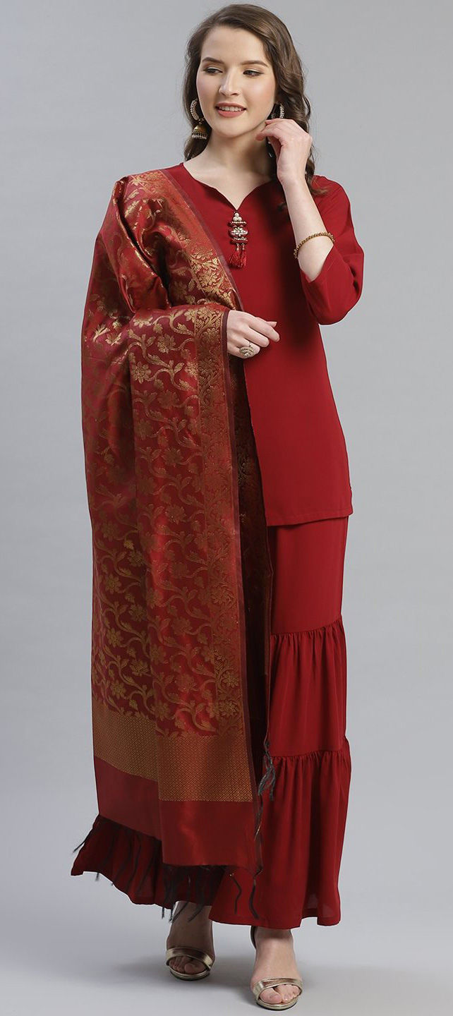 Festive, Party Wear Red and Maroon color Polyester Silk fabric Salwar ...
