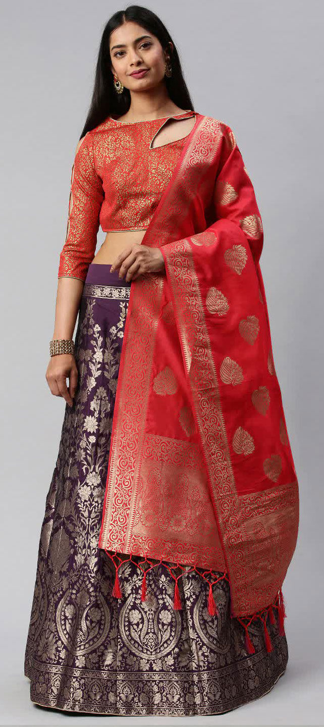 Festive, Party Wear Purple and Violet color Banarasi Silk fabric ...