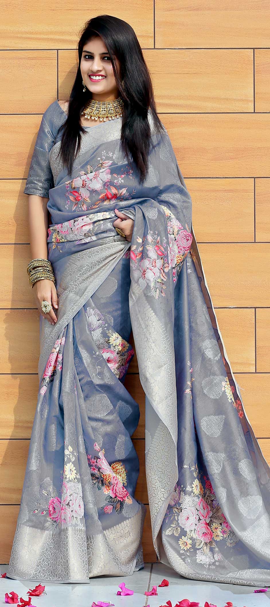 Casual, Festive, Traditional Black and Grey color Jacquard fabric Saree ...