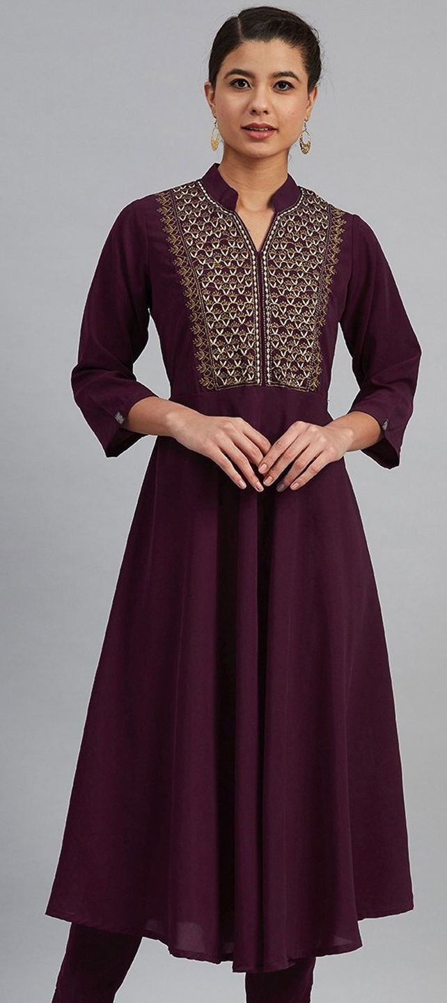 Casual Purple and Violet color Polyester Silk fabric Kurti : 1689882