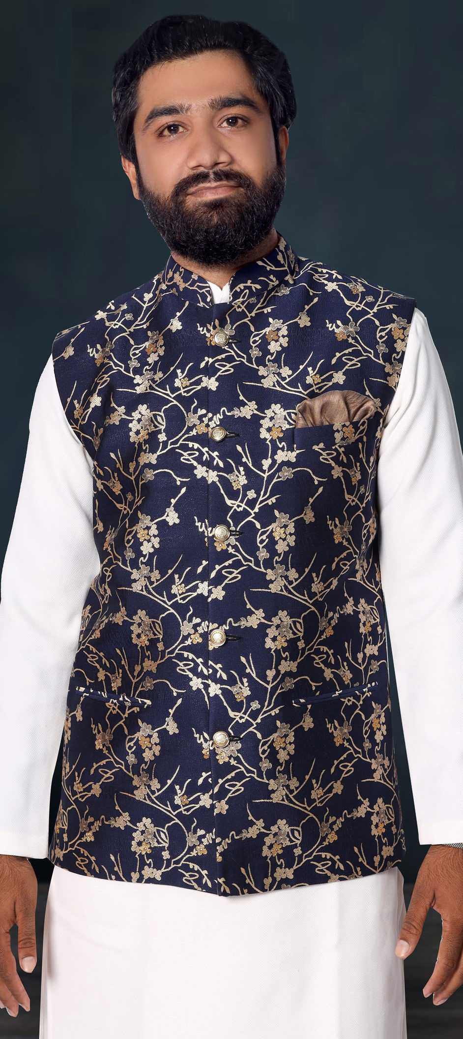 Blue color Jute fabric Nehru Jacket : 1690417