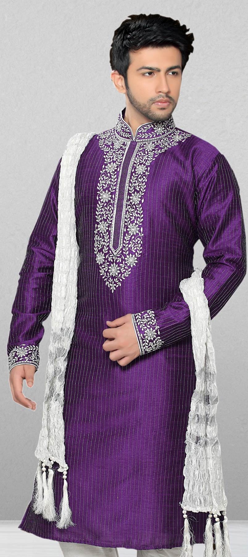 Purple and Violet color Dupion Silk fabric Kurta : 1691446
