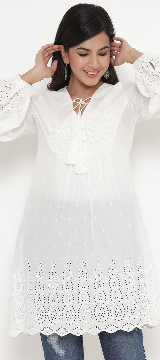 Casual White and Off White color Blended Cotton fabric Tops and Shirts ...