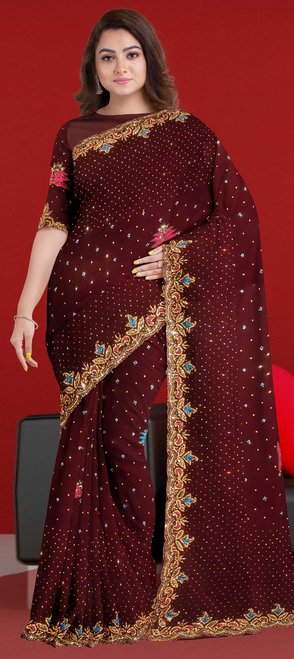 Festive, Reception, Wedding Red and Maroon color Georgette fabric Saree ...