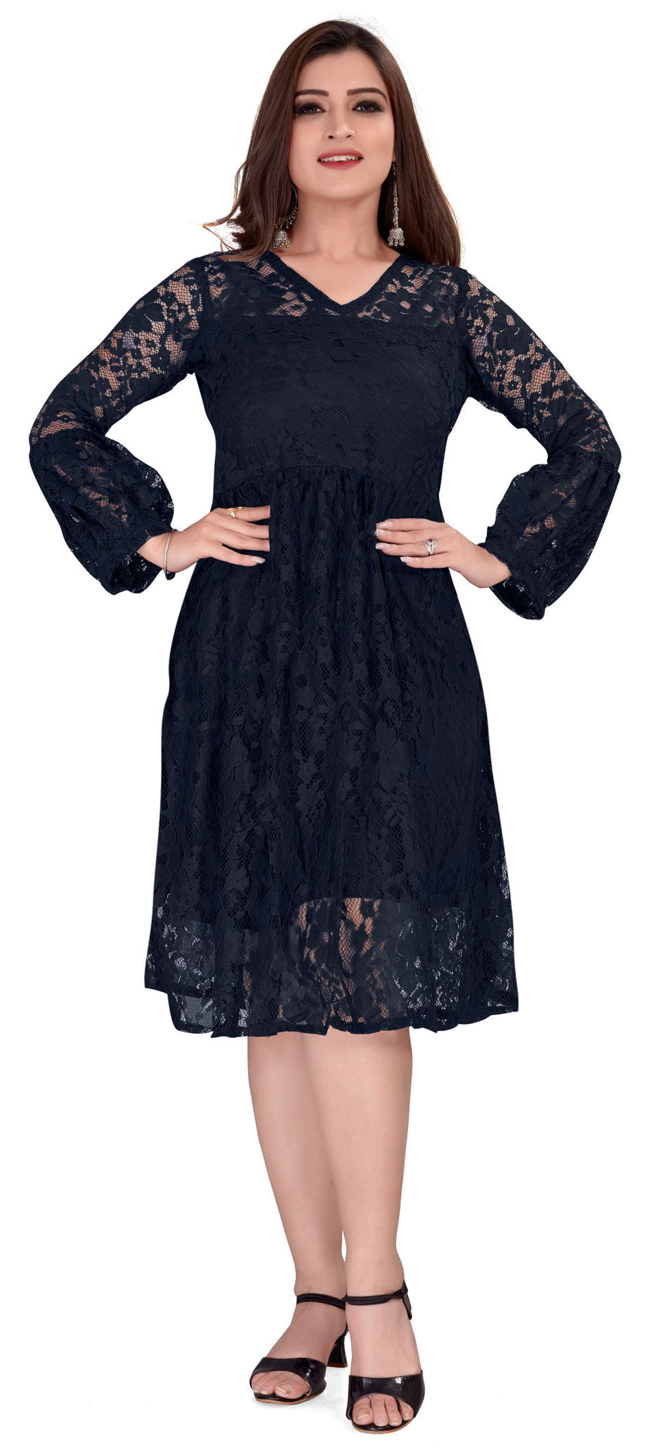 Casual Black and Grey color Net fabric Dress : 1694812