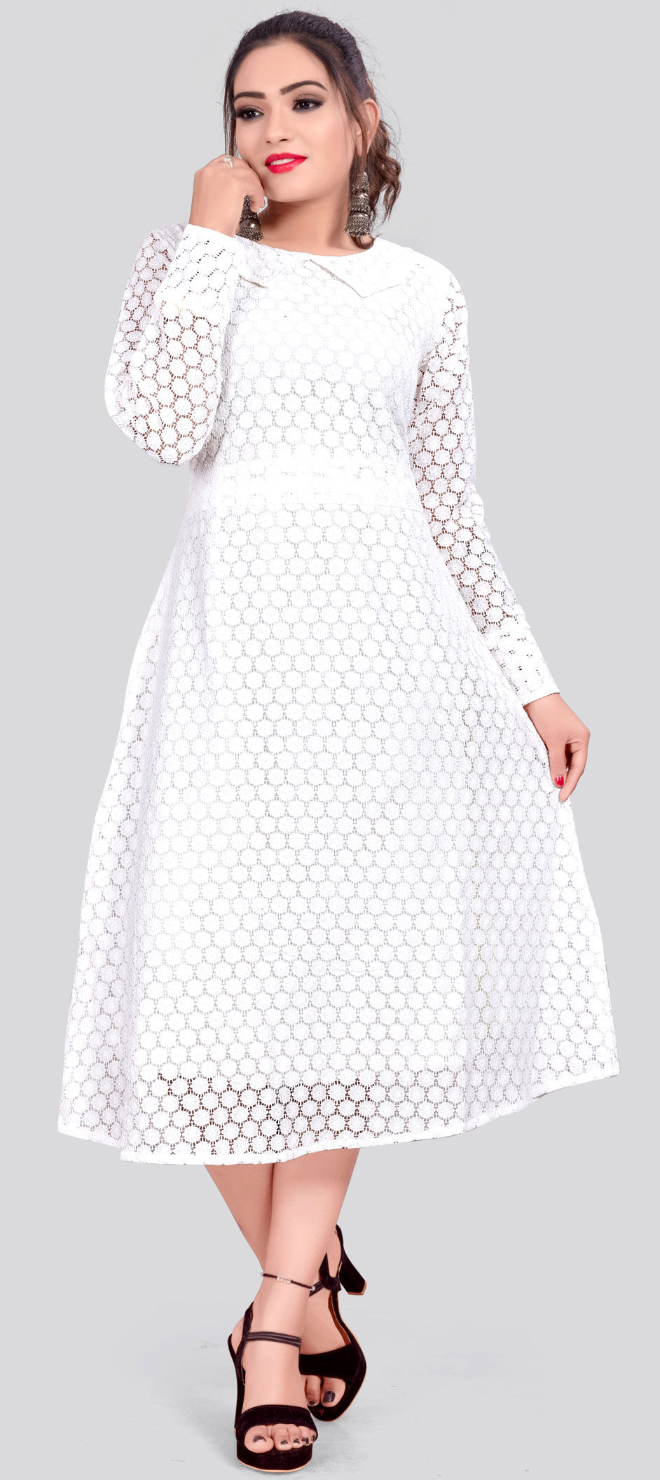 Casual White and Off White color Net fabric Dress : 1694891