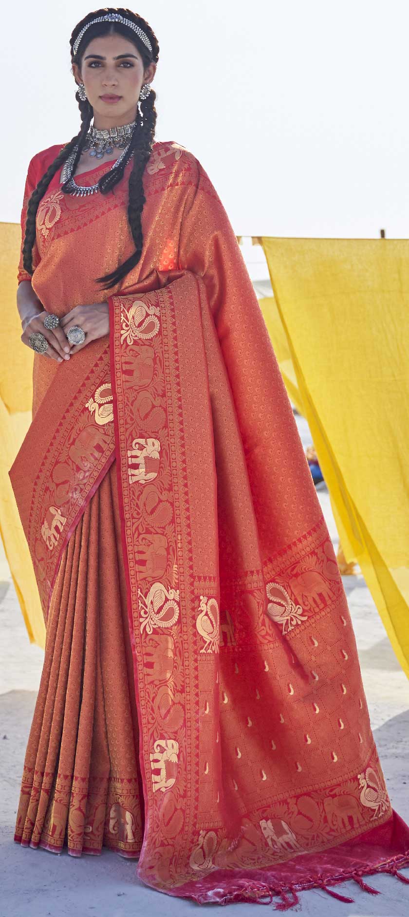 Traditional Orange color Art Silk fabric Saree : 1695208