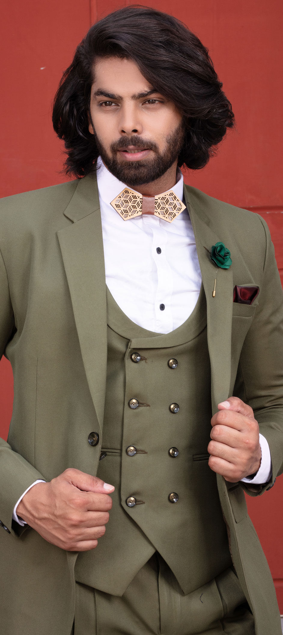 Green color Polyester Silk fabric Blazer : 1695450