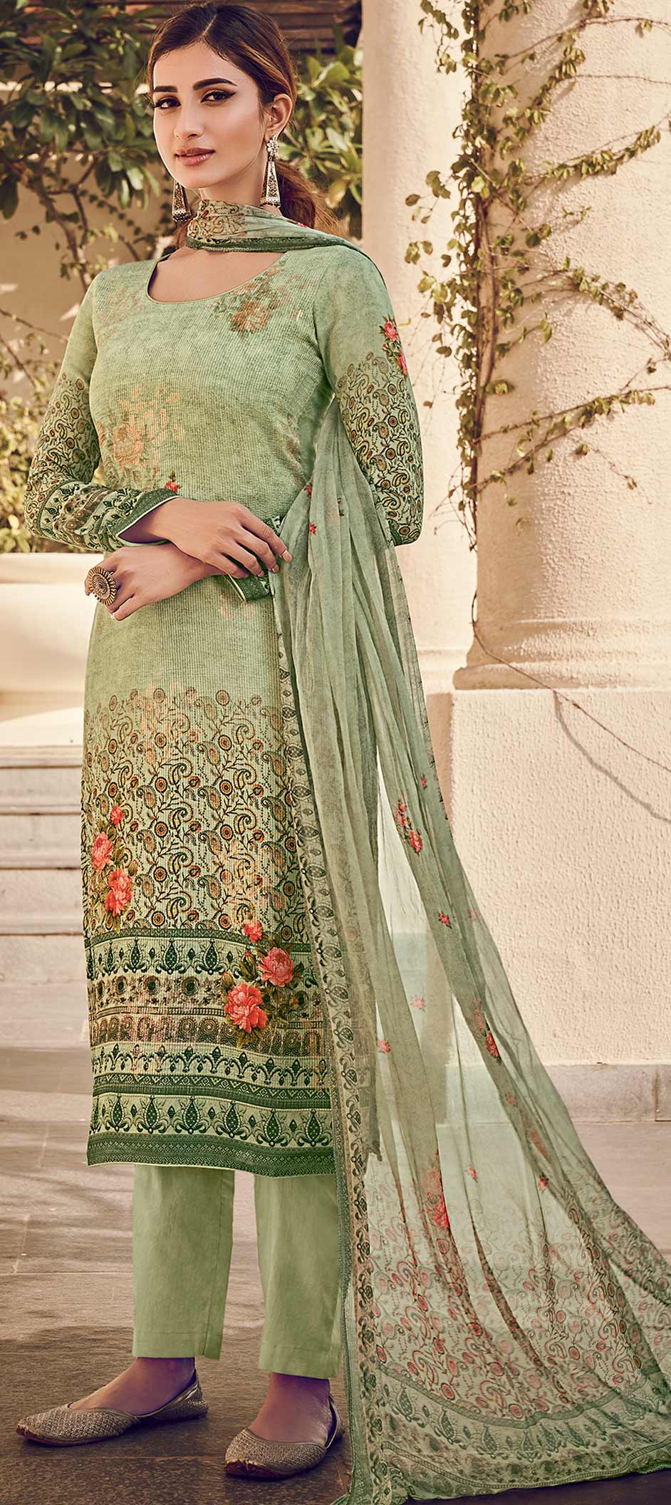 Festive, Mehendi Sangeet Green color Art Silk fabric Salwar Kameez ...