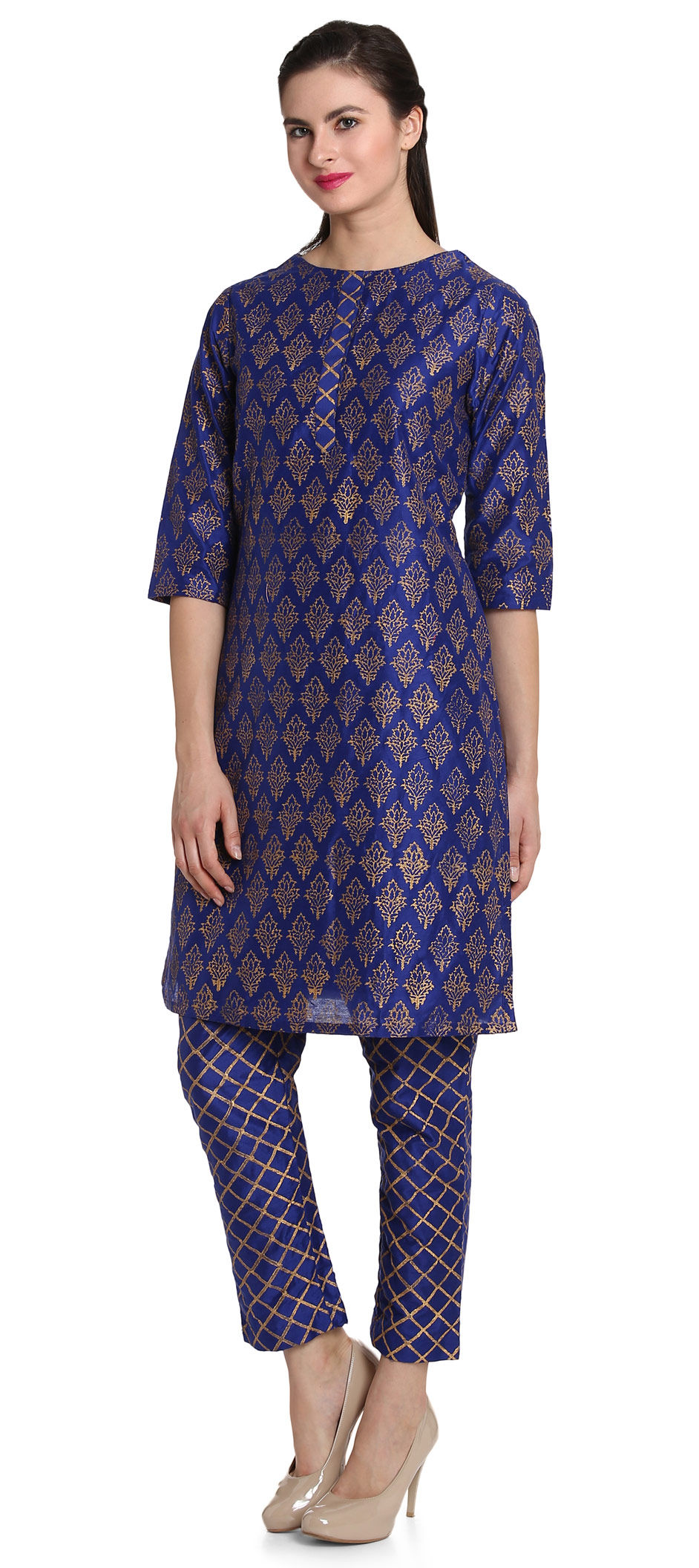Party Wear Blue color Silk cotton fabric Tunic with Bottom : 1695967