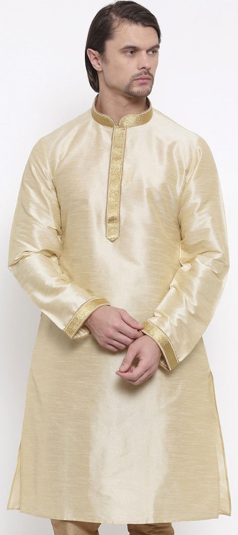 Beige and Brown color Dupion Silk fabric Kurta : 1696173