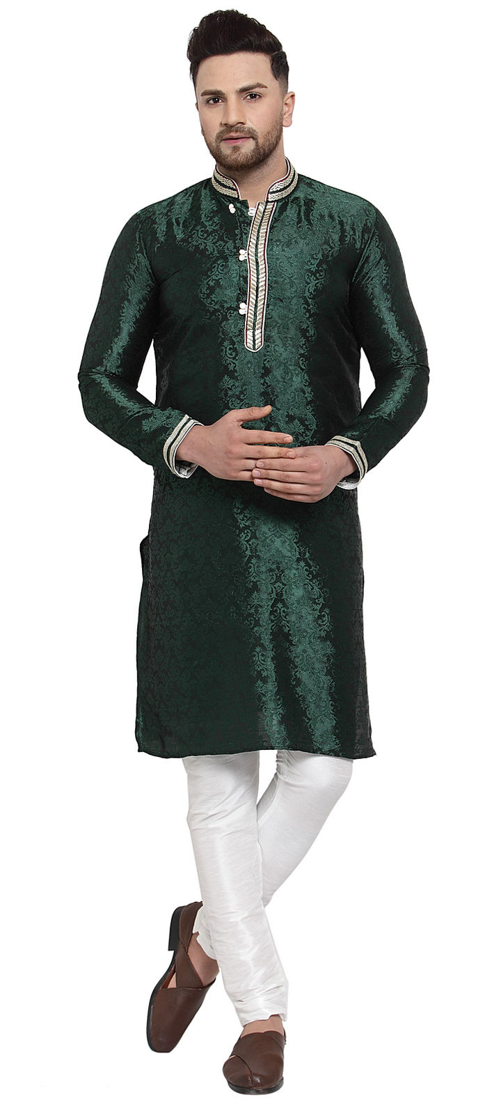 Green color Jacquard fabric Kurta Pyjamas : 1696219