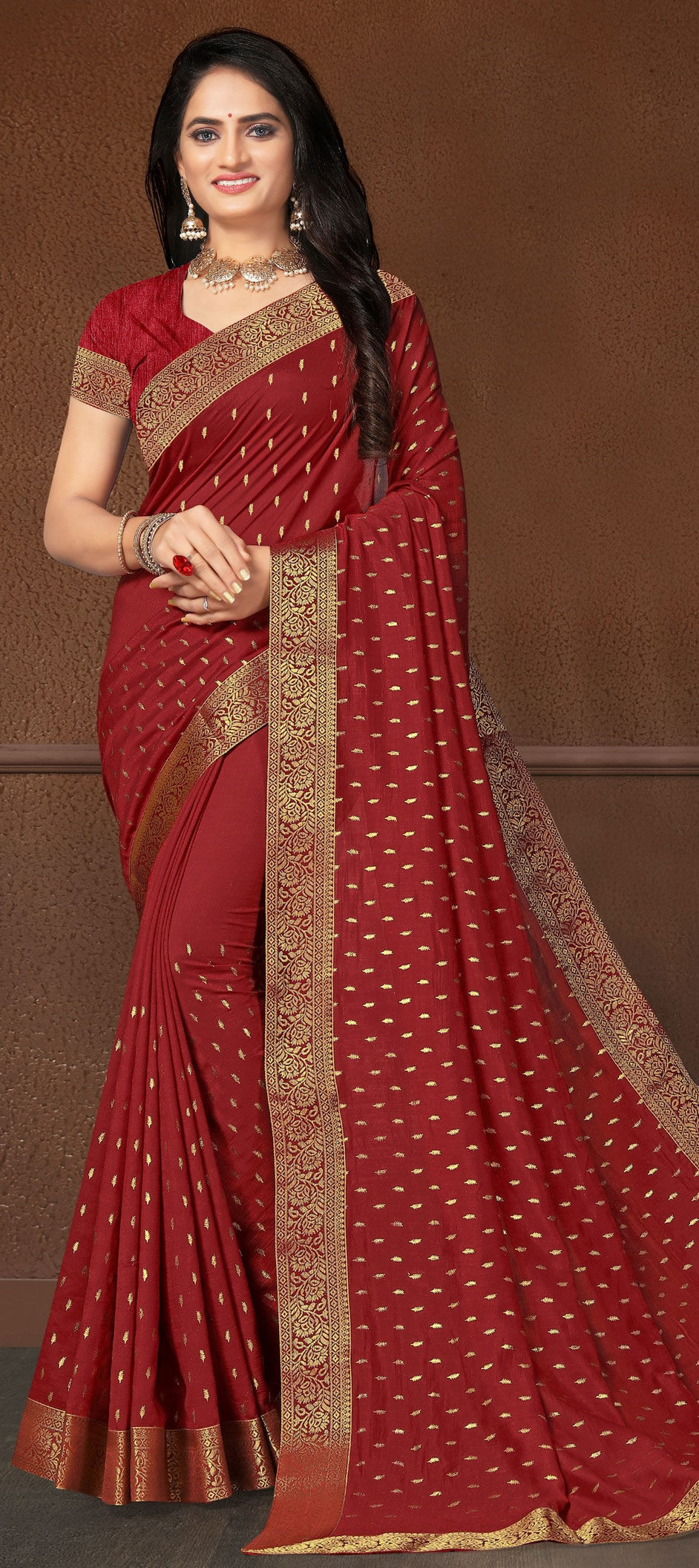 Traditional Red and Maroon color Art Silk, Silk fabric Saree : 1696750