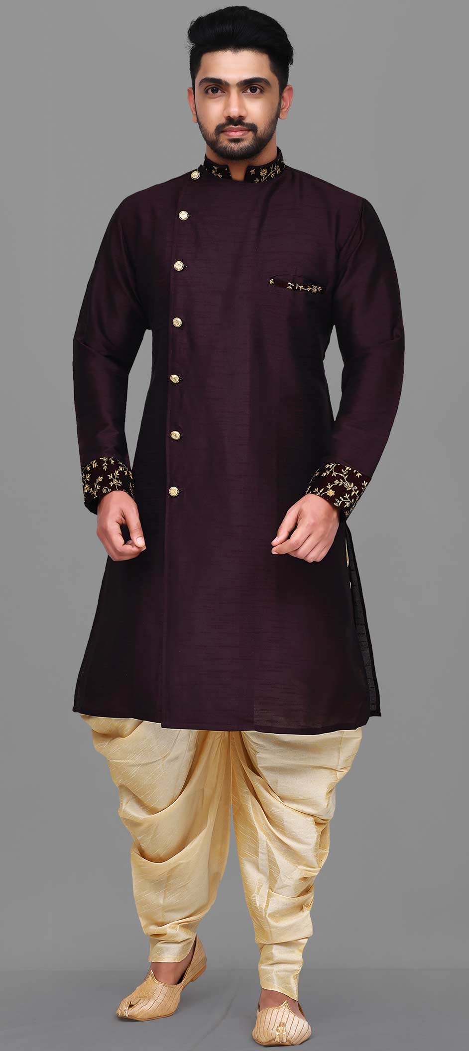 Purple and Violet color Dupion Silk fabric Dhoti Kurta : 1697057