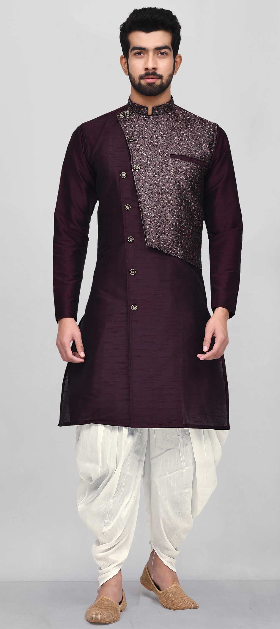 Purple and Violet color Dupion Silk fabric Dhoti Kurta : 1697102
