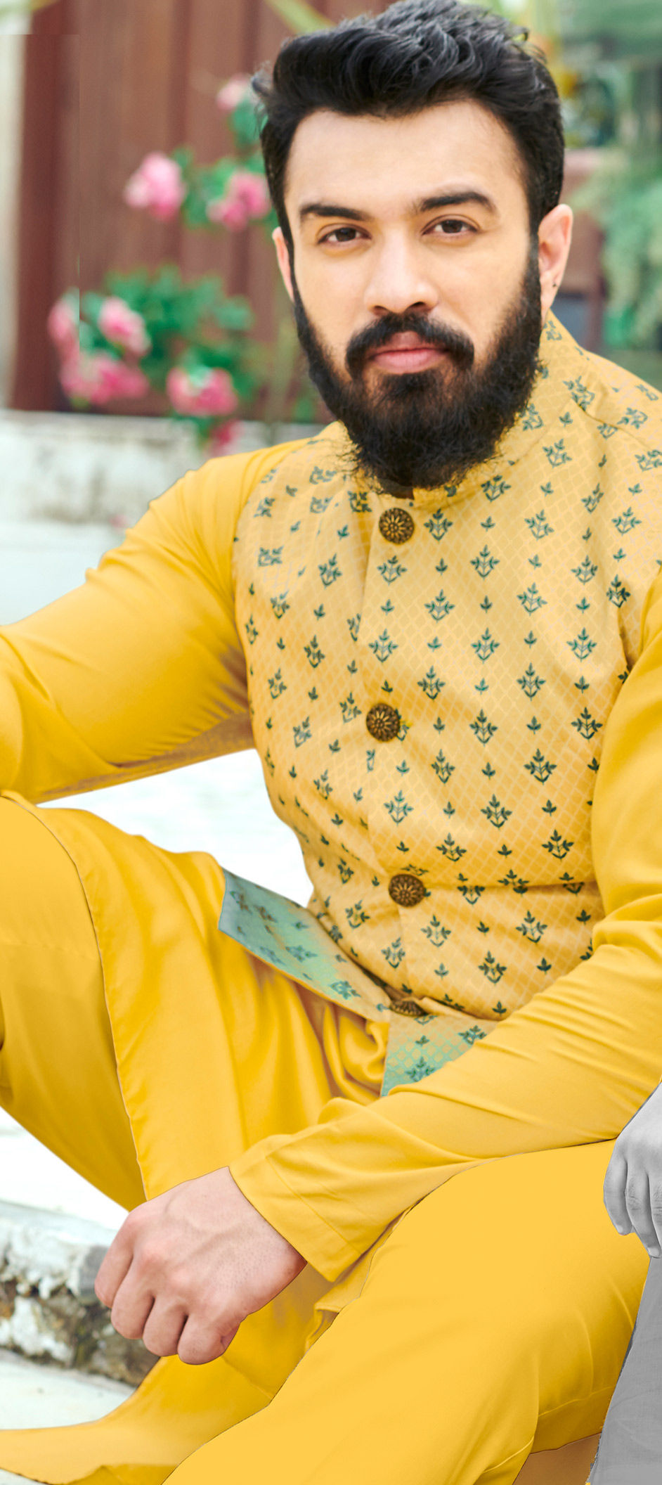 Yellow color Silk cotton fabric Kurta Pyjama with Jacket : 1697520