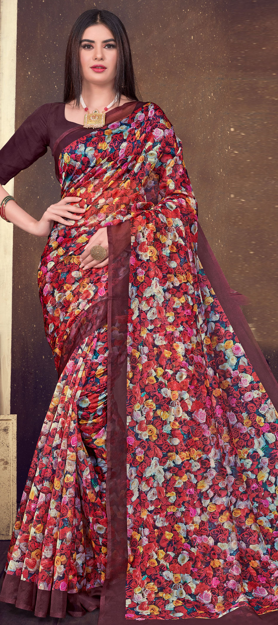 Traditional Multicolor color Organza Silk, Silk fabric Saree : 1697901