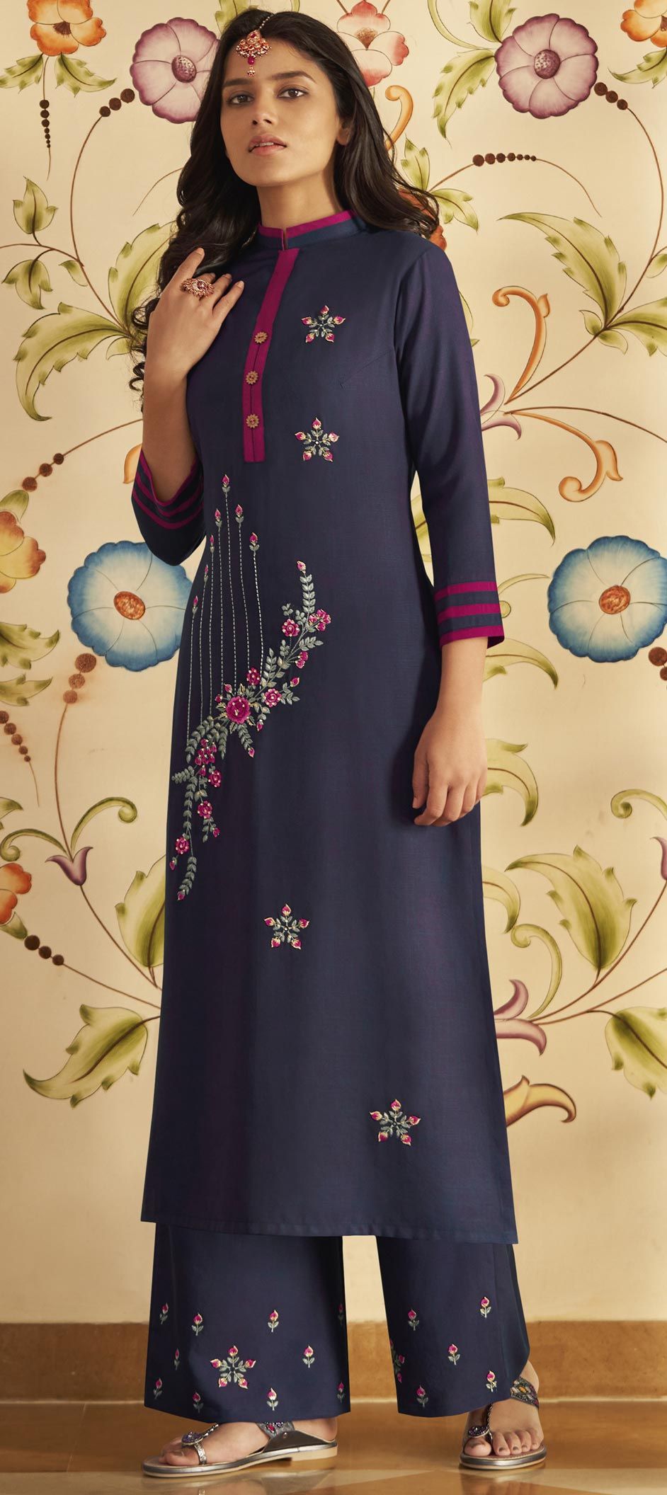 Party Wear Blue color Two Ton Silk fabric Tunic with Bottom : 1698251