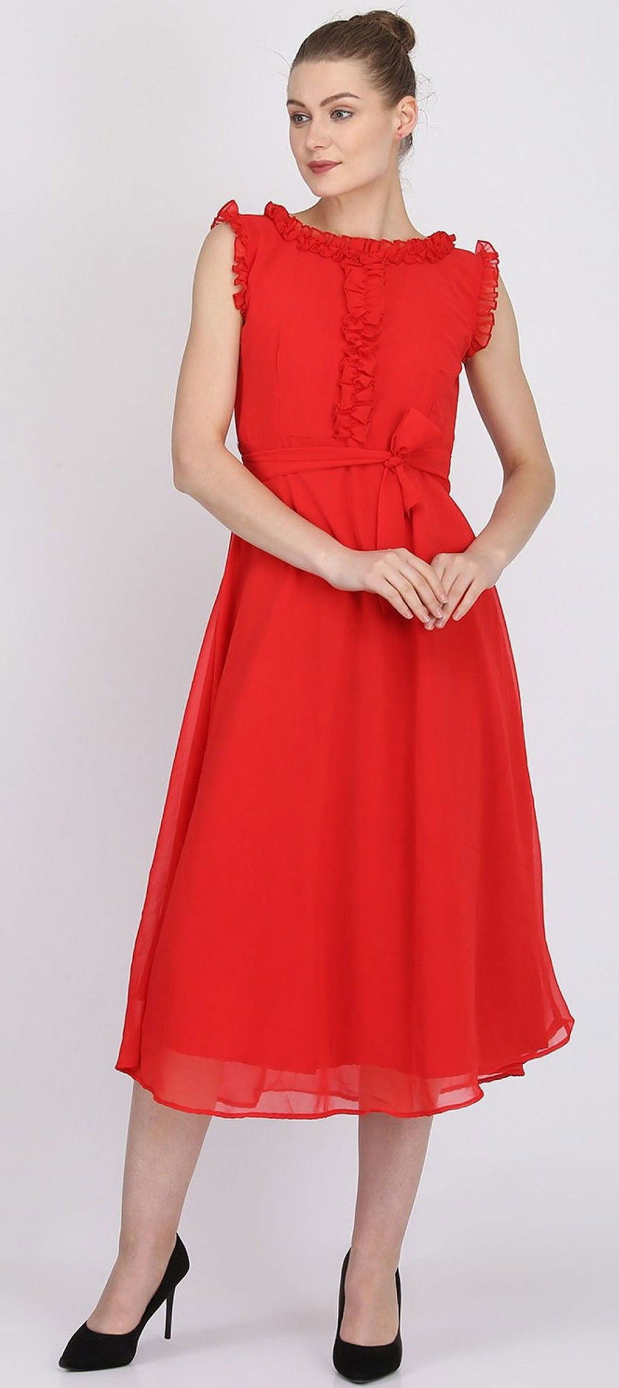 Casual Red and Maroon color Georgette fabric Dress : 1698321