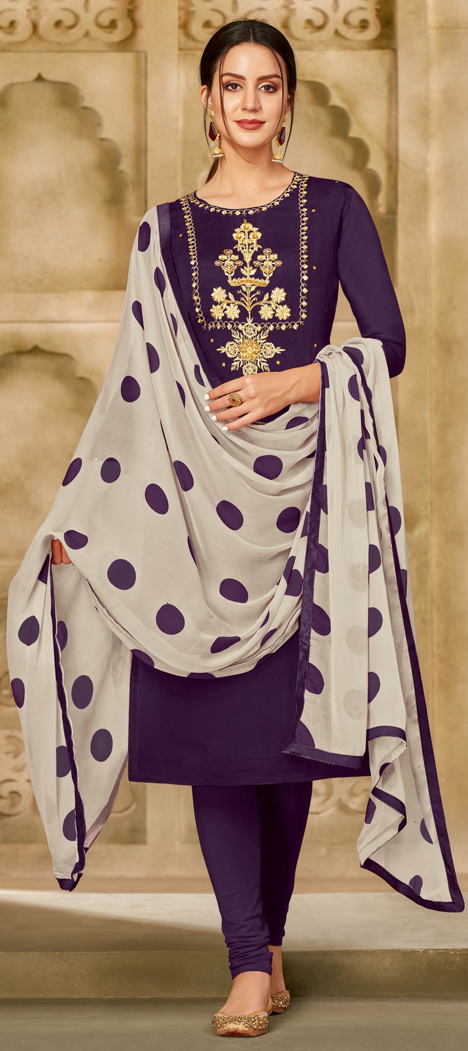 Party Wear Purple and Violet color Cotton fabric Salwar Kameez : 1698708