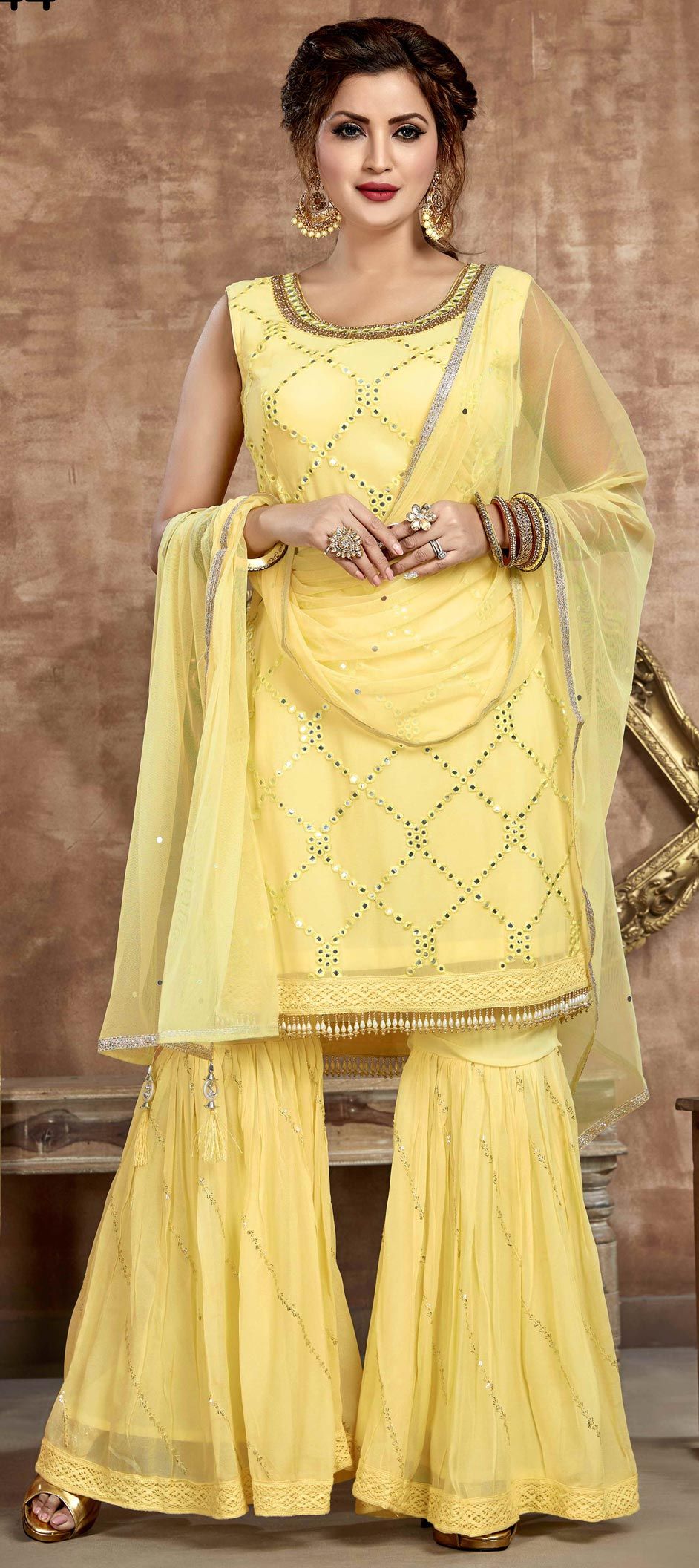 Festive, Reception Yellow color Georgette fabric Salwar Kameez : 1700649