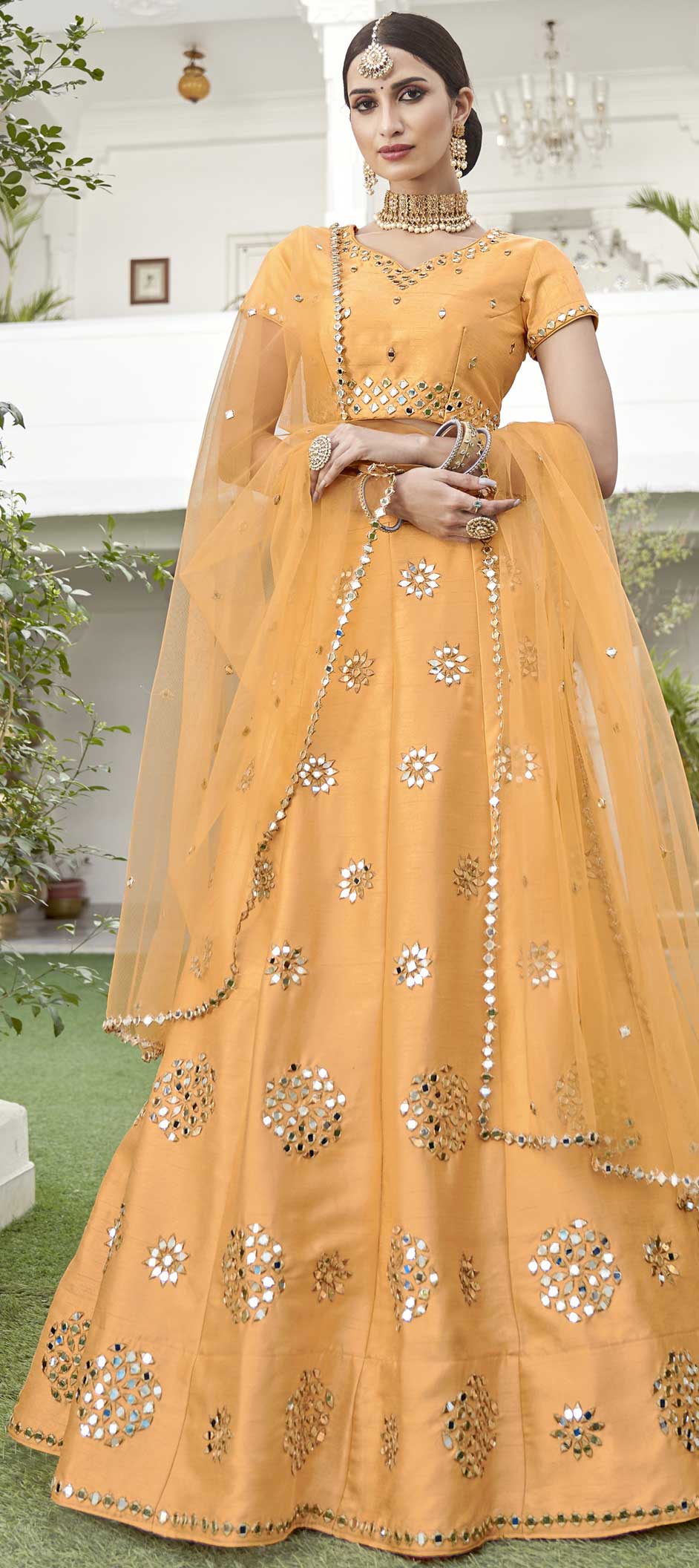 Festive, Reception Yellow color Art Silk fabric Lehenga : 1700759