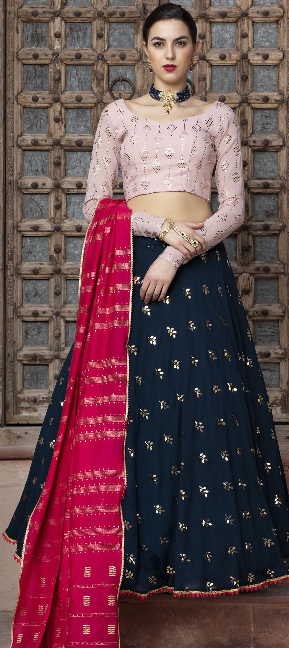 Festive, Mehendi Sangeet Blue color Georgette fabric Lehenga : 1701644