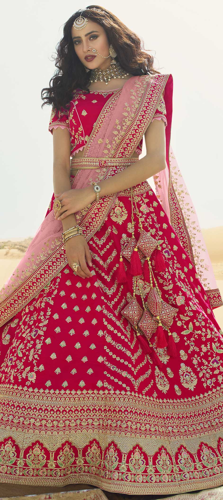 Bridal, Festive, Wedding Pink and Majenta color Raw Silk fabric Lehenga ...