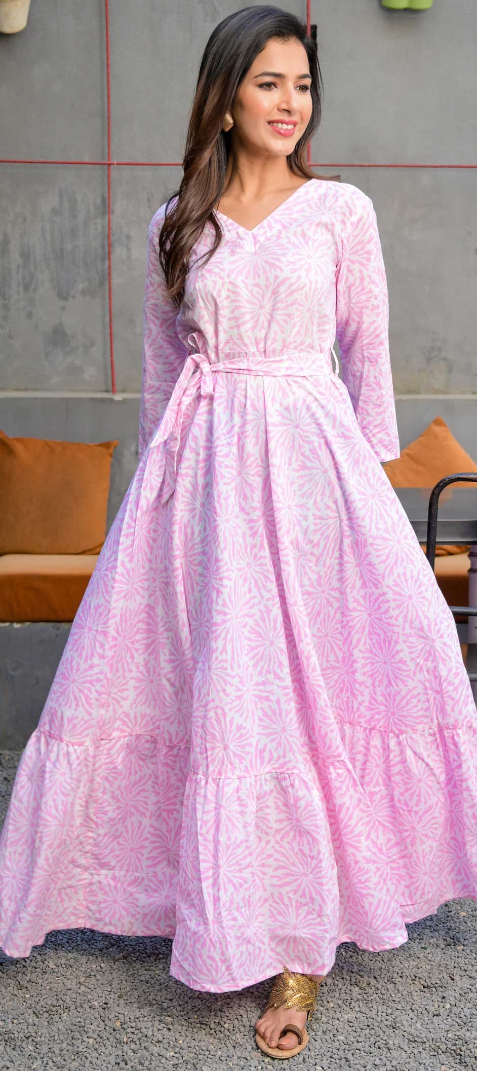 Festive, Party Wear Pink and Majenta color Cotton fabric Dress : 1702017