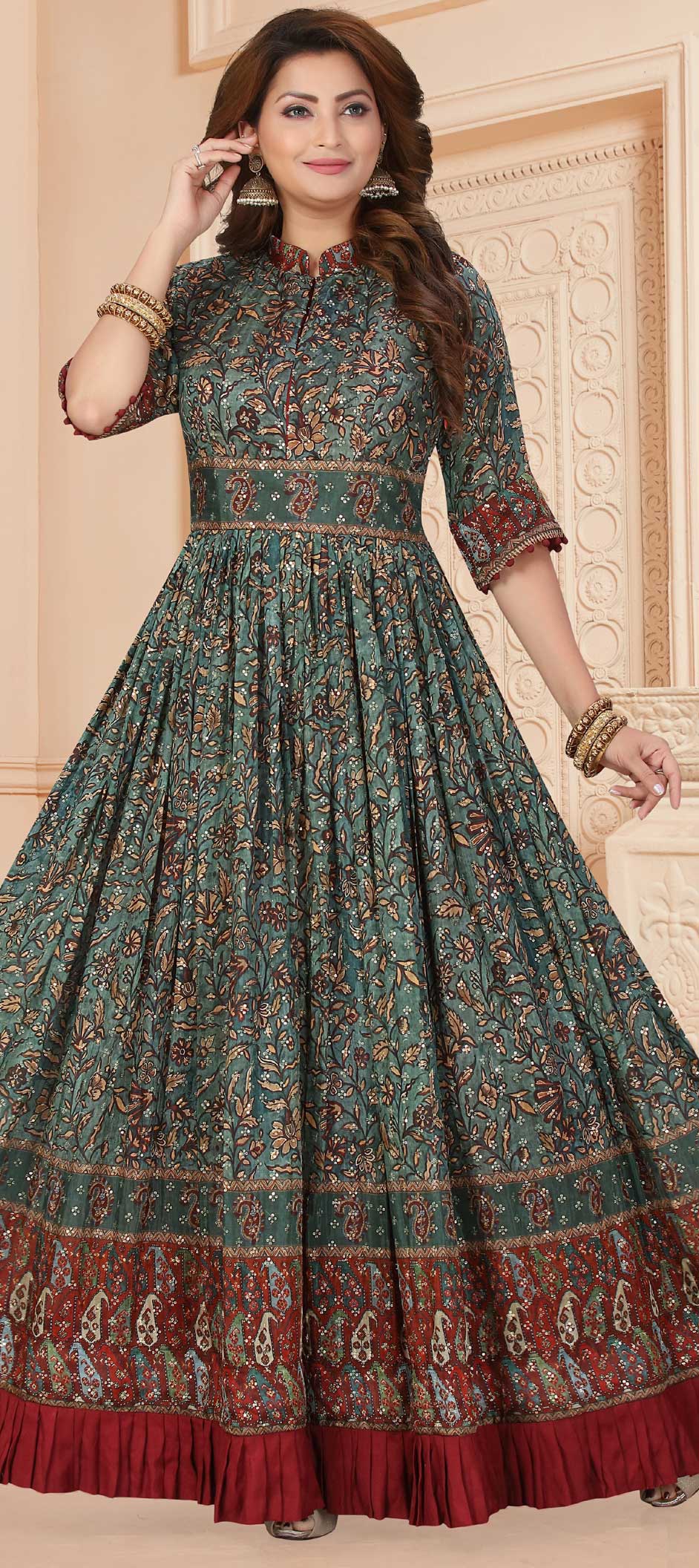 Festive Multicolor color Muslin fabric Gown : 1702898