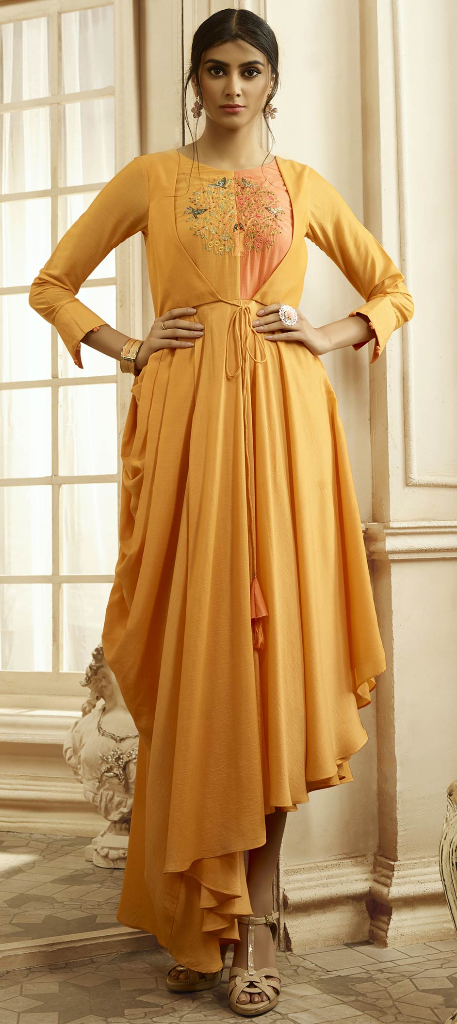 Party Wear Orange color Cotton fabric Gown : 1703747
