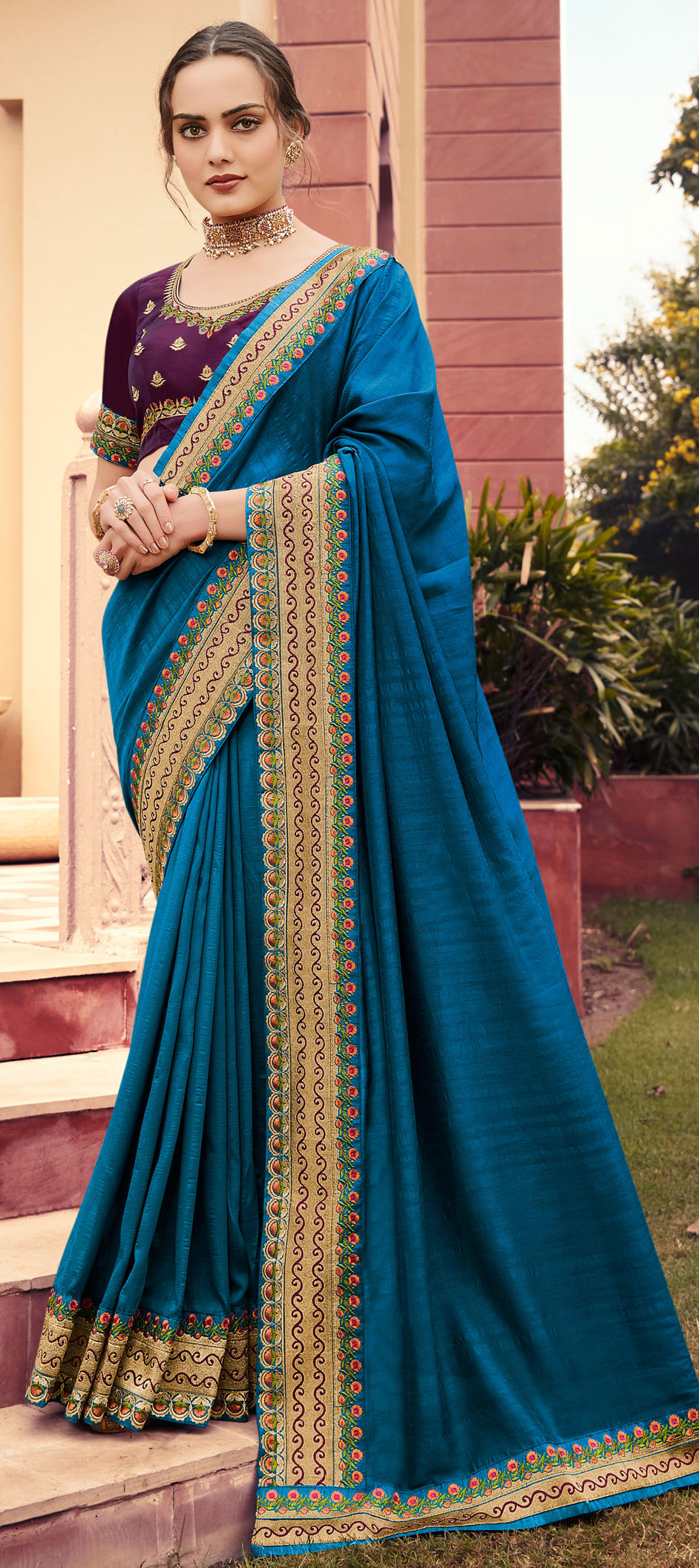 Festive, Party Wear Blue color Art Silk, Silk fabric Saree : 1704629
