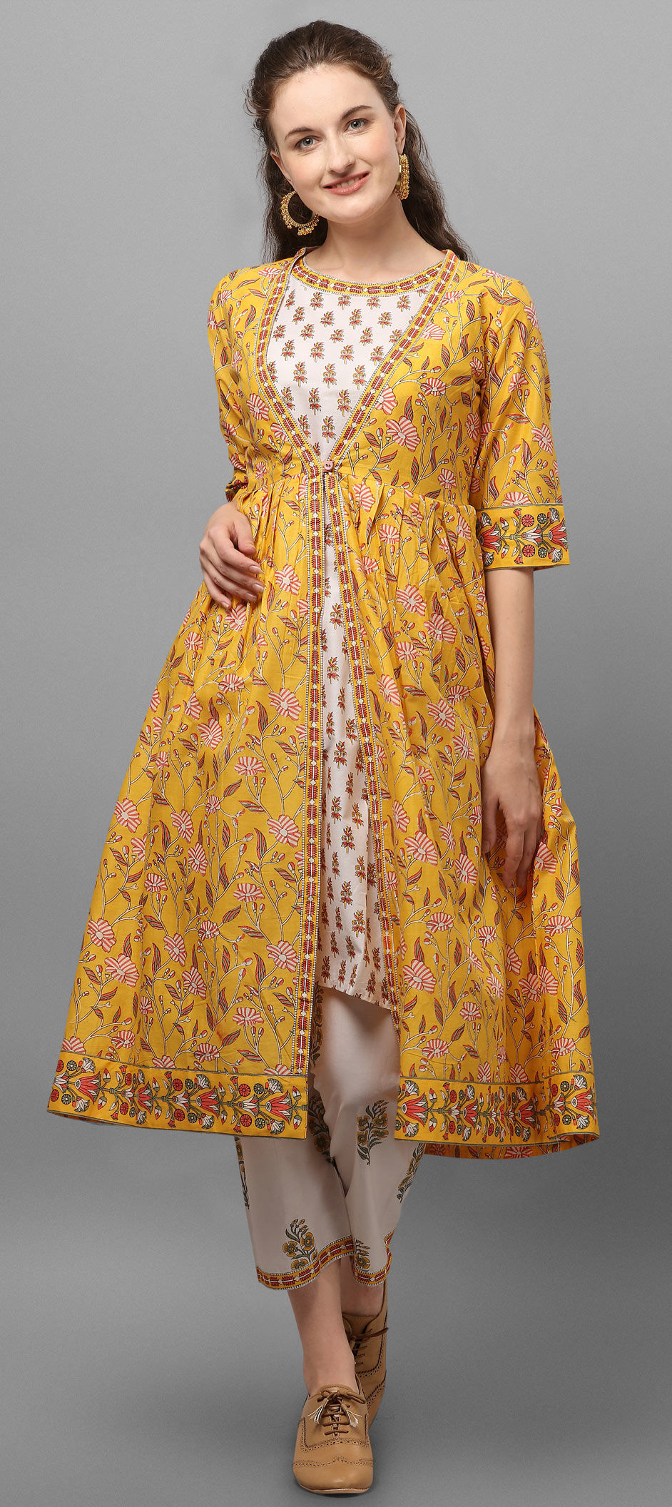 Casual Multicolor color Cotton fabric Tunic with Bottom : 1706408