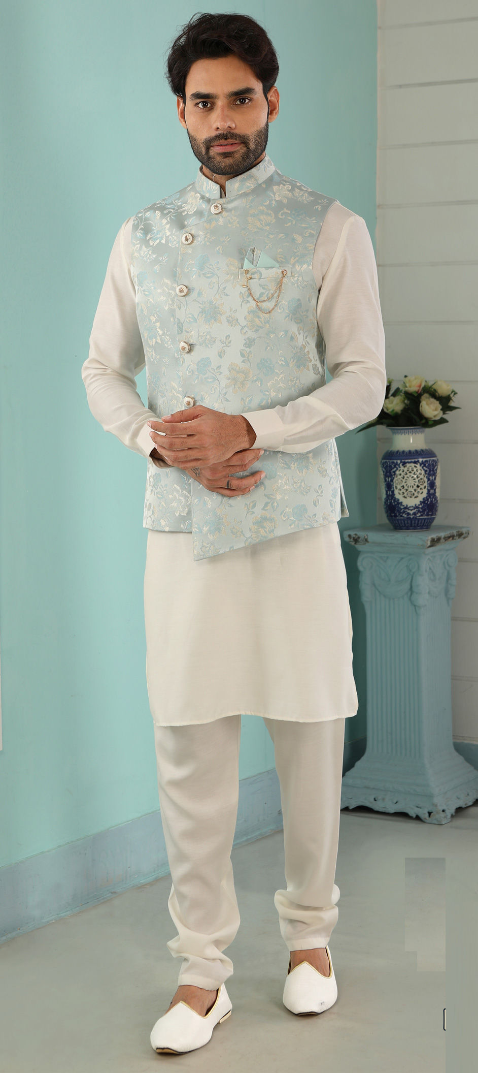 Beige and Brown, Blue color Art Silk, Silk fabric Kurta Pyjama with ...