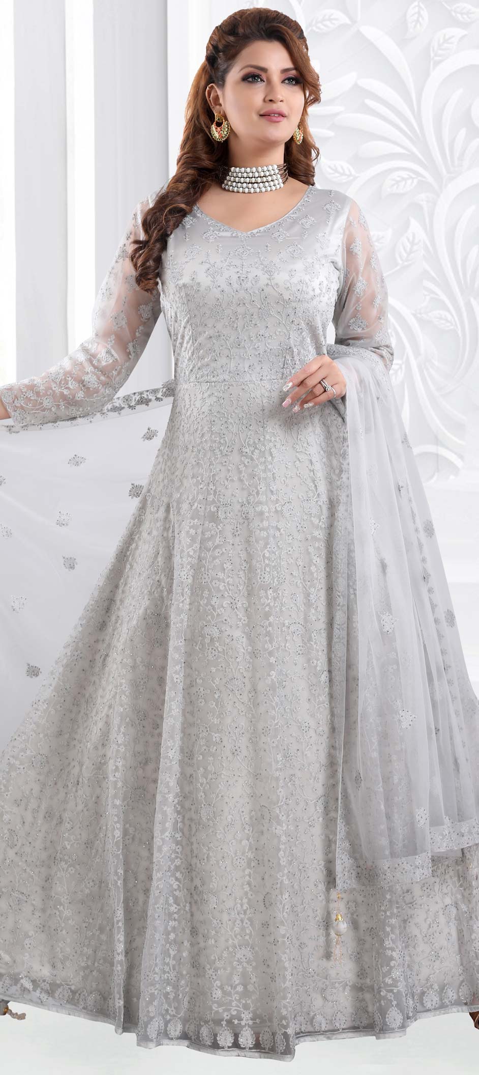 Engagement, Festive, Wedding Black and Grey color Net fabric Salwar ...